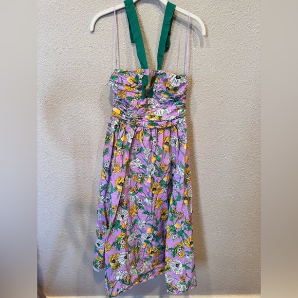 AMUR | Dresses | 498 Amur Leone Midi Dress Floral Green Pink Cotton ...